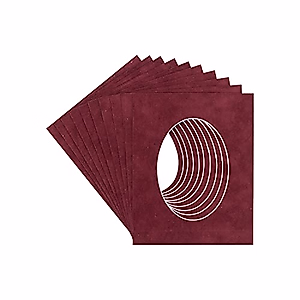 12x16 Mat Bevel Cut for 11x13.5 Photos - Precut Dark Red Suede Oval Shaped Photo Mat Board Opening - Acid Free Matte to Protect Your Pictures - Bevel Cut for Family Photos, Pack of 25 Matboards Show
