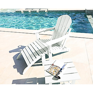 ABCPATIO Folding Adirondack Chair with Footrest - Outdoor Weather Resistant Plastic Adirondack Chairs with Detachable Ottoman, Stackable Seating with Cup Holder for Patio (Seat Width 21.6",White)