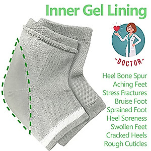 Moisturizing Heel Socks, 2 Pairs Gel Toeless Socks, Open Toe Socks, Vented Gel Spa Sleeves to Heal and Treat Dry Cracked Heels Treatment Soften Repair (Black & Gray)