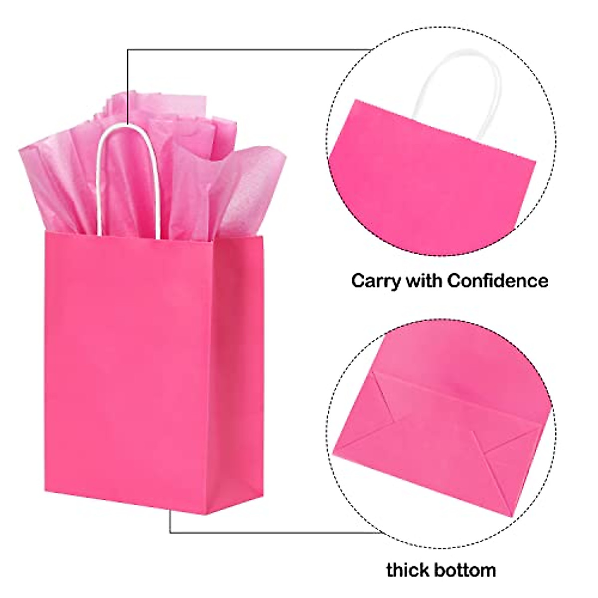 PINWATT 32 Pieces Gift Bags with 32 Tissues, 10.6" Gift Bags Medium Size, 8 Colors Party Favor Bags Rainbow Goodie Bags with Handles for Birthday, Party Supplies, Wedding, Holidays and Gifts