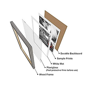 IkaLede 12x16 Rustic Picture Frames Display 11x14 Pictures with Mat or 12x16 Photos without Mat Solid Wood Grain Picture Frames Wall Art for Living Room Wall Mounting Decor