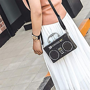 Unique Vintage Radio Shaped Crossbody Bag Women Clip Clasp Shoulder Bag Handbag (Black)
