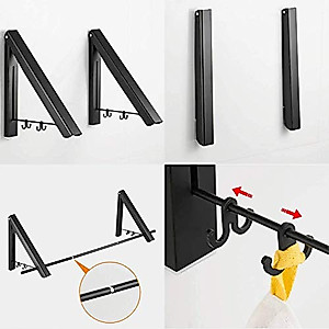 TYXTYX Wall Mounted Folding Clothes Hanger, Retractable Clothes Hanger, for Laundry Room, Garage, Indoor & Outdoor Use, Aluminum,Silver,Double +120cm Pole