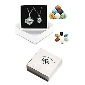 Fanmlilfe HEDQFM 2 PCS Essential Oil Diffuser Necklace with a Gift Box,Hollow Ball and Teardrop Aromatherapy Pendant Locket Necklace with Adjustable Chain and Colored Lava Stone for Women