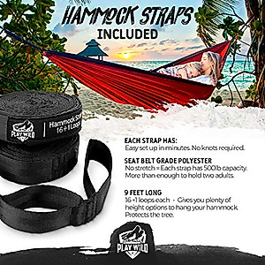 Double Hammock for Camping, Travel and Hiking - 2 Person Outdoor Hammock - Lightweight & Portable Yet Heavy Duty with Straps Included for Easy Hanging from Trees - Great Camping Gifts for Men & Women