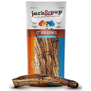 Jack&Pup Rib Bones for Dogs | All Natural Large Dog Bones| Single Ingredient Dog Chew Bones for Medium Dogs (12 inch (6 Pack))