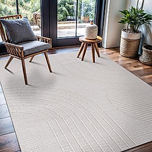 CAMILSON Micro Loop Rug 5x7 Modern Luxury Geometric Arch Area Rugs Soft High and Low Pile Stain Resistant Easy-Cleaning Non-Shedding for Living Room Office Indoor Carpet (5 x 7 / White)