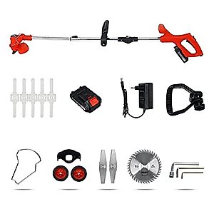 Cordless Lawn Mower Folding Electric Grass Trimmer 21V 1800W Cordless Potable Lawn Mower Garden Pruning Trimming Tools with 2PC Battery and Wheels (Color : Red 1Battery, Size : G)