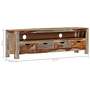 vidaXL Solid Sheesham Wood TV Cabinet Sturdy 4 Drawers Open Compartment Compact Practical TV Stand TV Unit Home Furniture 51.1"