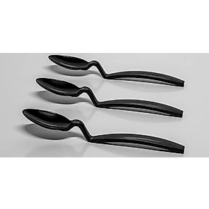 Go Touchless! Ergonomic Flatware Cutlery Set for 12 | Fork, Spoons & Knives Silverware Utensil Set | Reusable Dinnerware Sets Plastic Top Rack Dishwasher Safe | Black Flatware 36 Count