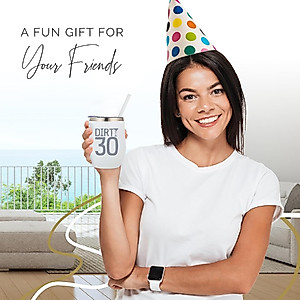 Dirty Thirty White Stainless Steel 12oz Wine Tumbler, 30th Birthday Wine Glass with Engraved Print, Perfect Birthday Present Wine Glass, Happy 30th Birthday Wine Glass (Dirty Thirty)