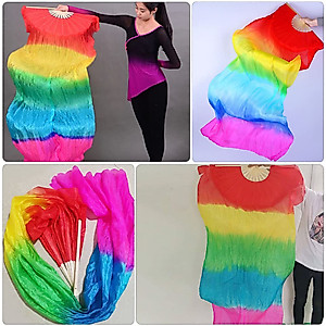 EXCEART Fan Dance Silk Fan Silk Scarves for Hair Ornament Ribbon Silk Scarf Streamers Fan for Long Dance Fan Dancing Fans Flag Folding Fan Veil Chinese Fan Bamboo Woman Prom