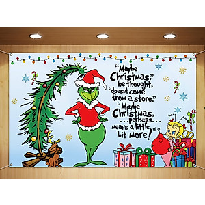 Sunwer Merry Grinchmas Photo Booth Backdrop Christmas Green Elf Winter Holiday Party Decor Xmas Indoor Outdoor Wall Hanging Background Decoration Supply (7×5ft)