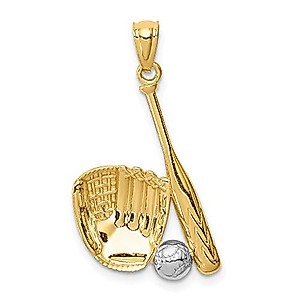 IceCarats 14K Yellow Gold White Baseball Glove Bat Ball Necklace Softball Charm Sports Pendant Only