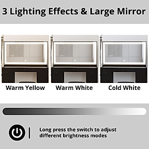 IRONCK Vanity Desk with LED Lighted Mirror & Power Outlet, 7 Drawers Makeup Vanities Table with Stool, for Bedroom, White