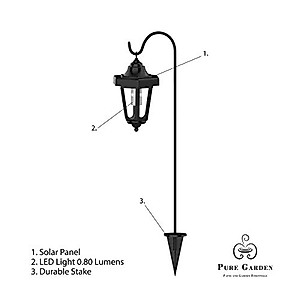 Pure Garden 50-123 Solar Powered Set of 2, 32” Hanging Coach Lanterns with 2 Shepherd Hooks-LED Outdoor Lighting for Gardens, Pathways, and Patio, Black