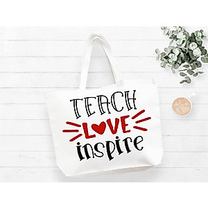 COCOVICI Teacher Appreciation Gifts For Women | Teacher Gift | Teach Love Inspire Tote Bag | Teacher Canvas Tote Bag | Teacher Gift Idea