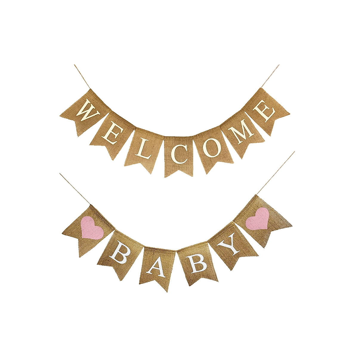 Shimmer Anna Shine Welcome Baby Burlap Banner for Baby Shower Decorations and Gender Reveal Party (Light Pink Hearts)