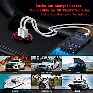 Quick Charge 3.0 Dual USB Car Charger Socket with Touch Switch 12V/24V 36W QC3.0 Dual USB Fast Charger Socket Power Outlet for Marine, Boat, Motorcycle, Truck, Golf Cart(Red)