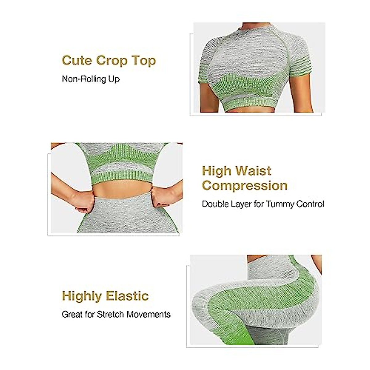 JOYMODE womens workout sets High Waist gym sets for women 2 piece compression workout sets Seamless Leggings Crop Top ropa deportiva para mujer