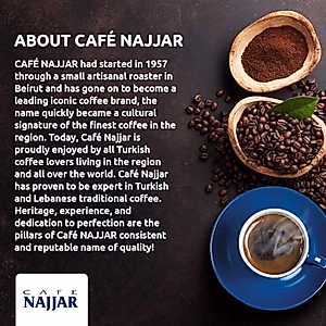 Café Najjar, Turkish Coffee with Cardamom, 200 Gr, 100% Arabica Coffee Beans, Ground Coffee, Dark Roast, Lebanese Coffee, Arabic Coffee, Coffee Beverages, Works with Turkish Coffee Machine.