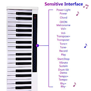 Costzon 61-Key Portable Digital Piano, Upgraded Premium Electric Keyboard W/ 128 Rhythm, 128 Tone, Sustain Pedal, MIDI/USB Interface, Power Supply, Bluetooth Function (White)