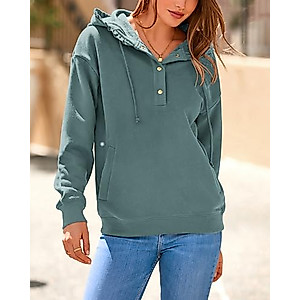 PRETTYGARDEN Ladies Pullover Hoodies Tops Drawstring Long Sleeve Thick Sweashirt Cozy Warm Winter Clothing With Pockets(Solid Grey Green,Medium)