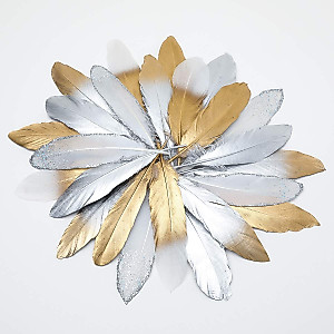 50Pcs 5 Style Natural Goose Feathers Clothing Accessories Pack of Mixed Siliver and Golden for Dream Catcher,Easter Decor,Christmas, Clothing,and Baby Shower Decorations