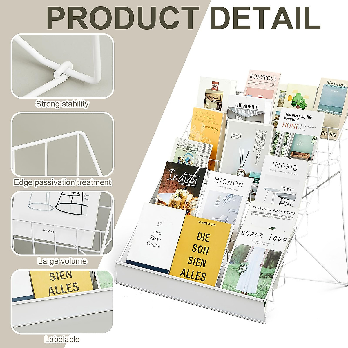 Gisafai 8 Tier Metal Greeting Card Display Magazine Display Rack Wire Countertop Rack for Literature Card Display Rack Comic Book Display Wider for Literature Books Cards Brochures Magazines Arts Dvd