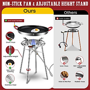 ARC Nonstick Paella Pan, Stainless Steel Paella Burner and Stand Set, Paella Pan Set with Propane Burner Head, Carry Bag, Wok Spatula, Foldable Brackets Perfect for Stockpot, Wok (21 in - 16 Servings)