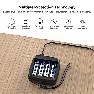 1.5V Rechargeable AAA Lithium Batteries, XTAR 1200 Cycles Long Lasting Rechargeable AAA Batteries 4 Pack with 4 Slots AA AAA Charger