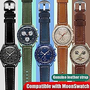 Bands for Moonswatch Watch,Leather Strap Compatible with Omega X Swatch Moonswatch Speedmaster/Rolex/SEIKO Etc 20mm Watch,Quickly Release Swatch Omega Moonswatch Leather Replacement Band