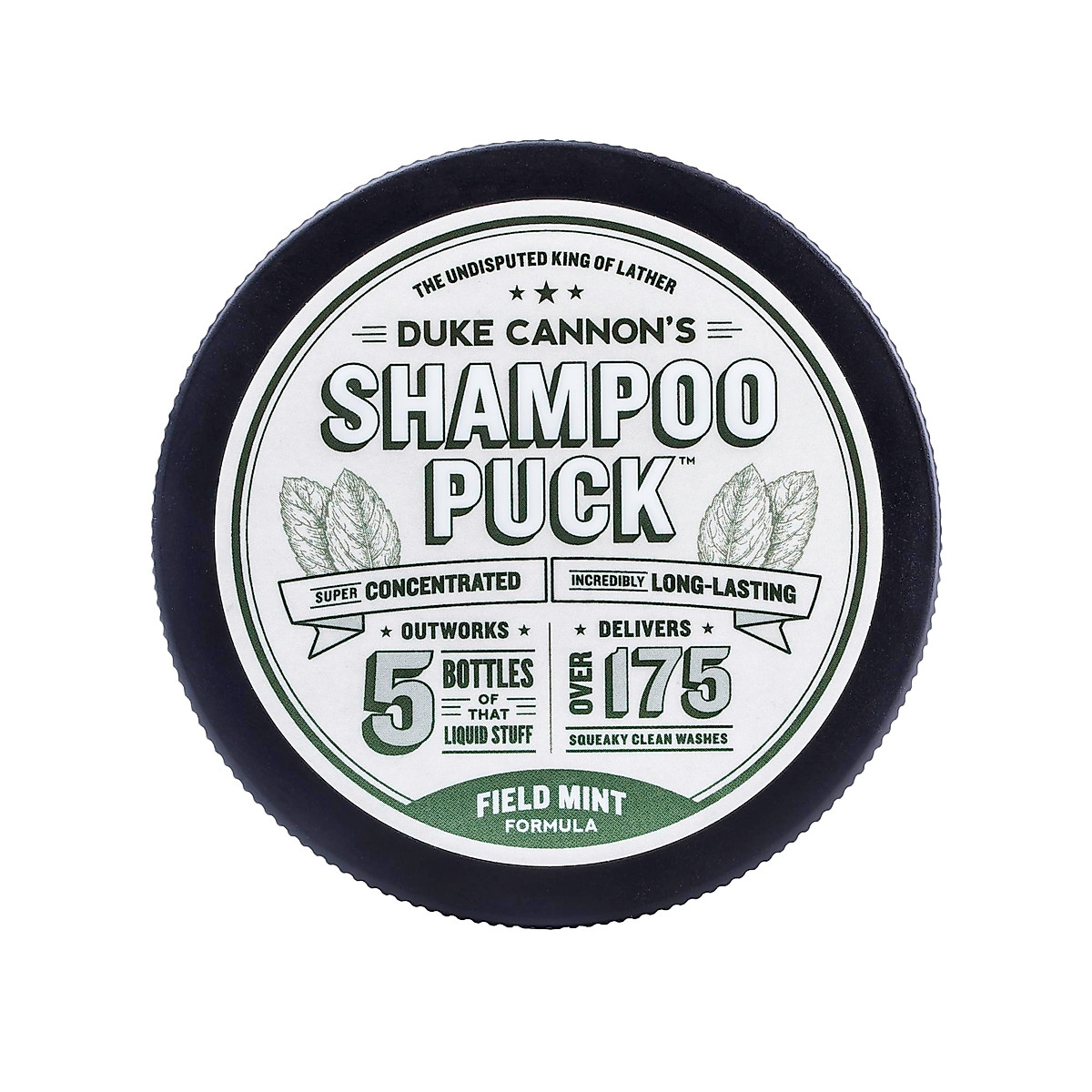 Duke Cannon Men's Shampoo Puck, Field Mint - Big Lather, Eucalyptus Peppermint Fragrance, Argan Oil & Oat Kernel Protein, 4.5 oz.