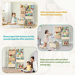 Ekero Kids Bookshelf and Toy Storage, Montessori Bookshelf, 4-Tier Baby Toddler Book Shelves, Bookshelf for Kids with Toy Storage Organizer, Book Shelf for Kids Rooms Nursery Playroom Classroom