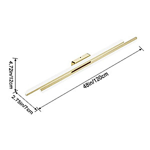 Ralbay 48" Gold Vanity Lights 48W Frosted Aluminum Modern LED Gold Bathroom Vanity Light Fixtures Over Long Mirror Modern Gold Bath Lighting 6000K White Light (IP65 Waterproof)