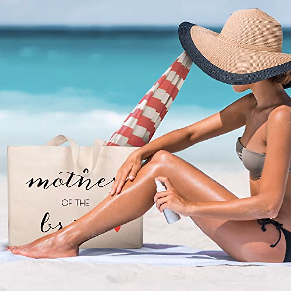 Prazoli Mother of The Bride Tote Bag - Mother of the Bride Gifts , Bridal & Bachelorette Gifts for Bride Mother , Mother Gifts for Wedding Day Bag , Reusable Bags Wedding , Mrs Bag & Bride Beach Bag