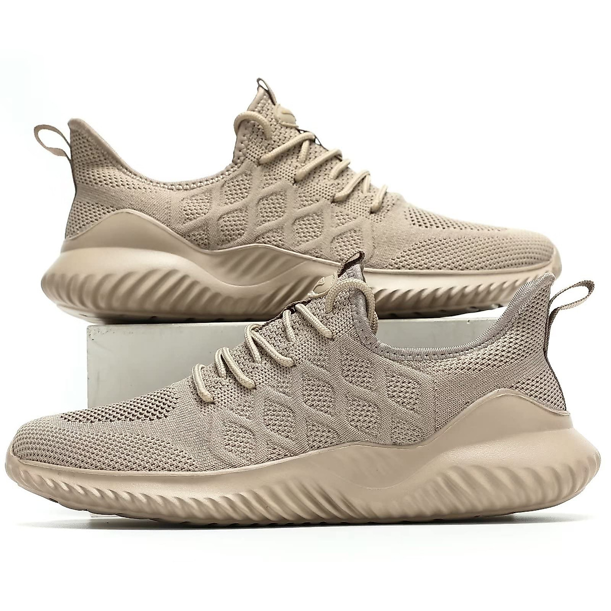 Mevlzz Mens Running Shoes Slip on Tennis Walking Sneakers Casual Mesh Breathable Lightweight Work Sport Shoes Khaki