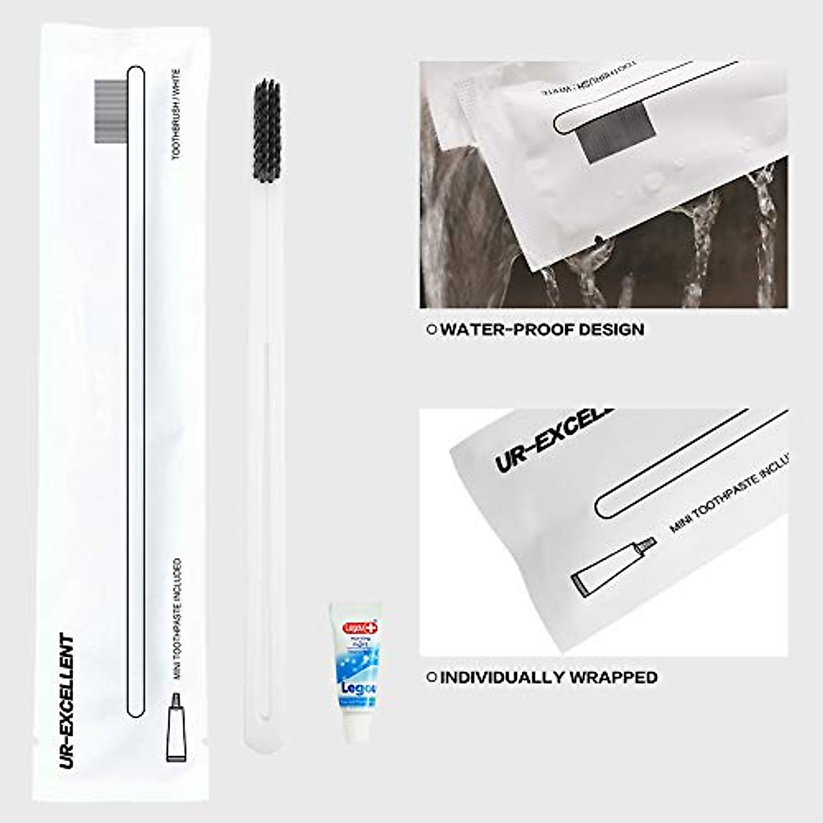 Ur-Excellent Individually Wrapped Hotel Toiletries Amenities Travel Disposable Toothbrush with Toothpaste Bulk,40 Count (White（40packs）)