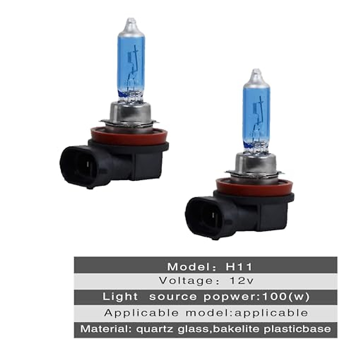 ZBGUN 2 PCS H11 Car Halogen Bulb, 12V 100W Quartz Glass Fog Light Set, Universal High Low Spotlight Replacement Accessories, Compatible with Most Cars, Motorcycles (White)