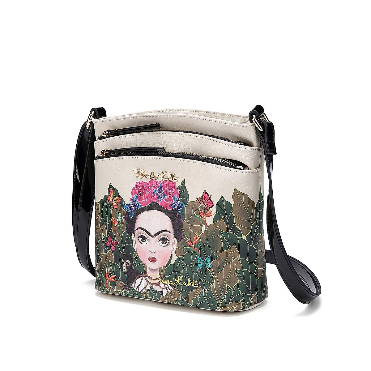 Frida Kahlo Cartoon Licensed Crossbody Bag (Black: Cartoon)