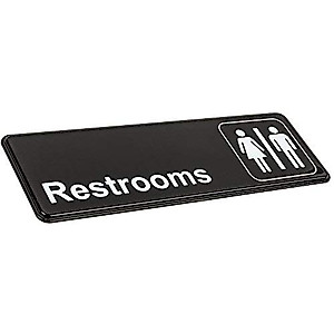 Restrooms Sign - Black and White, 9 x 3-inches Restrooms Sign for Door/Wall, Restroom Signs/Bathrooms Signs by Tezzorio