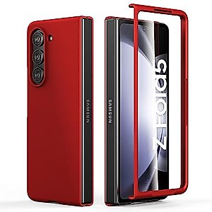 redluckstar Case for Samsung Galaxy Z Fold 5,Thin Slim Fit Matte PC with Non-Slip Built in Screen Protector Full-Body Protection Built in Screen Protection Phone Cover for Galaxy Z Fold 5 (Red)