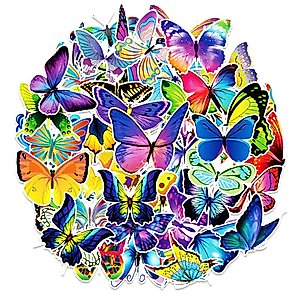 50 Pcs Butterfly Stickers|Butterfly Waterproof Vinyl Stickers for Water Bottles Cup Laptop Refrigerator Luggage Computer Mobile Phone Skateboard Decals