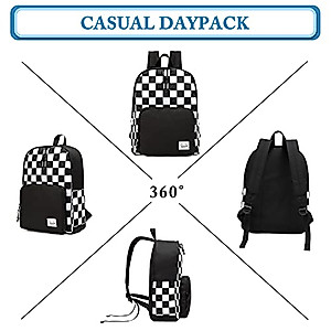 VASCHY School Backpack, Lightweight Travel Backpack for Men Women Schoolbag Bookbag for Kids Teen Boys Girls Black White Plaid