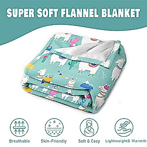 Llama Blanket, Llama Gifts for Women Girls, Soft Fleece Blanket for Baby Kid's Adults, Lightweight Warm Cozy Cute Alpaca Throw Blanket for Couch Bed Colorful Cactus Gifts - Teal Green 40"X50"