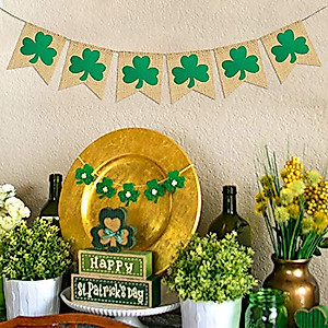 Rustic Shamrock Garland | Burlap Shamrock Garland Banner | St. Patricks Day Decorations | Burlap Clover Garland Banner | Irish Day Celebration Decor 