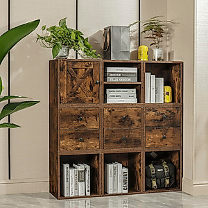 FUSUNBAO Magic DIY Cube Storage Organizer Stackable Cubes for Home Books Clothes Toy -Modular Cubby Storage System -Closet Organizer -Bookcase Closet (Antique Brown, Door Cube)