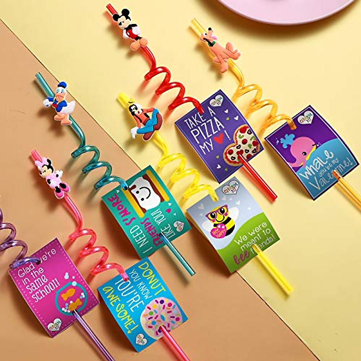 24 Mouse Straws with 2 Cleaning Brush 6 Designs Great for Mickey Theme Birthday Minnie Party Favors and Party Supplies