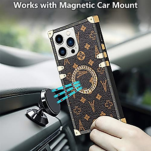 WOLLONY for iPhone 14 Pro Max Square Case, Luxury Elegant Phone Case with Kickstand Ring Stand for Women Girls Soft TPU Metal Edges Shockproof Protective Cover for iPhone 14 Pro Max 6.7" Brown