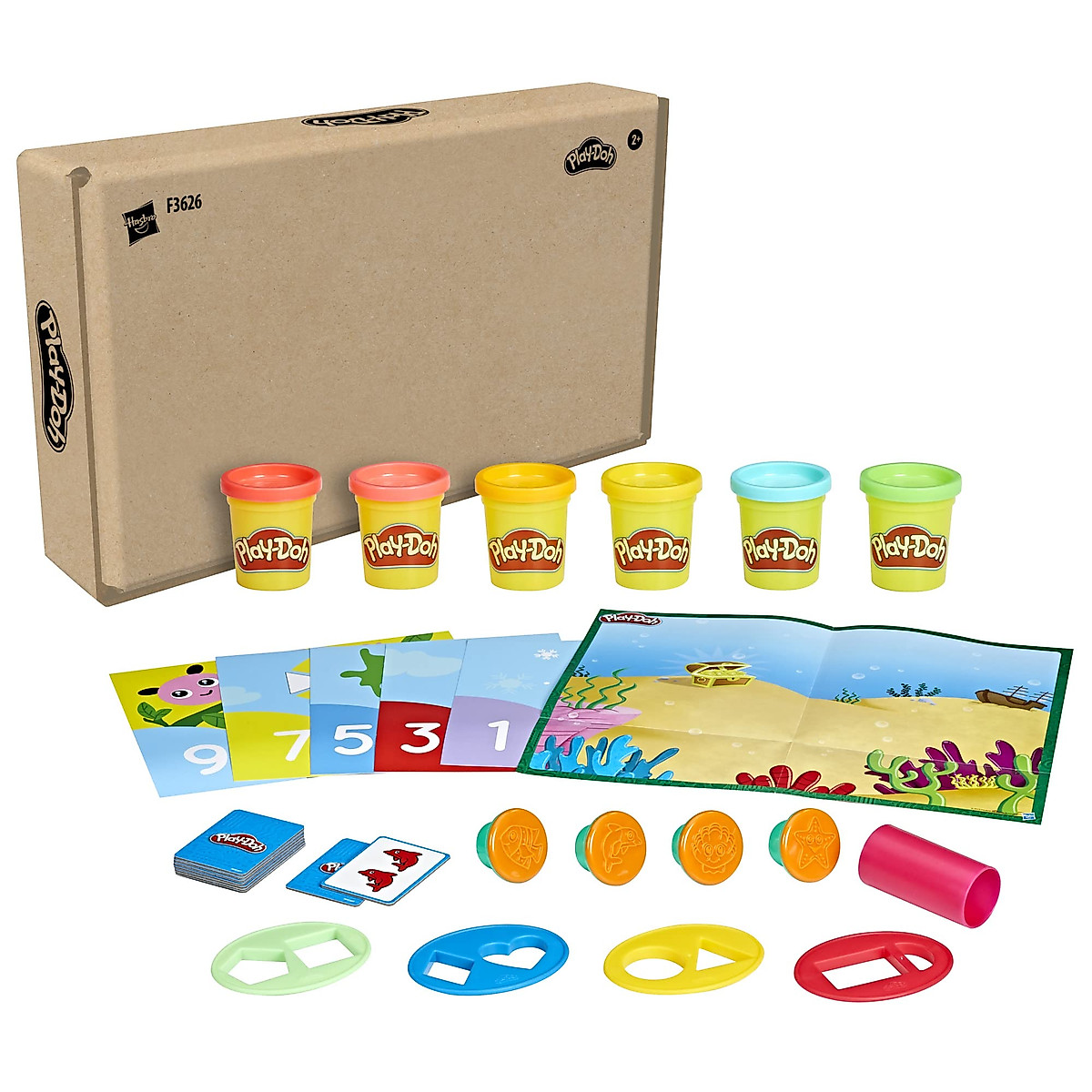 Play-Doh Create & Count Numbers Playset with 6 Double-Sided Playmats, 10 Counting Flashcards & 6 Cans, Back to School Classroom Supplies, Preschool Toys, Ages 2+ (Amazon Exclusive)